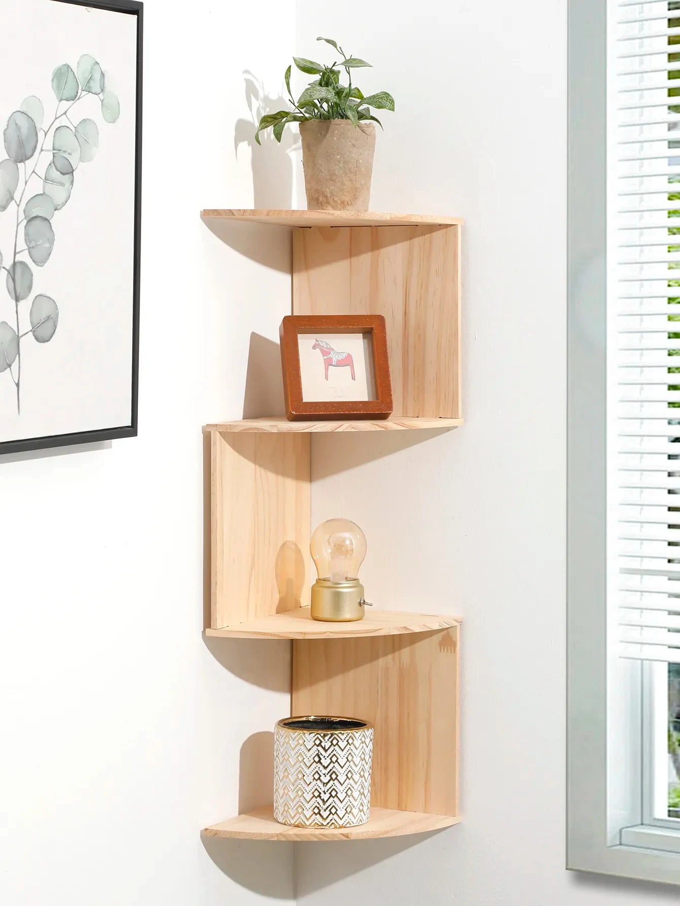 5-Layers Wooden Corner Shelf Display Stand Organizers Storage Floating ...