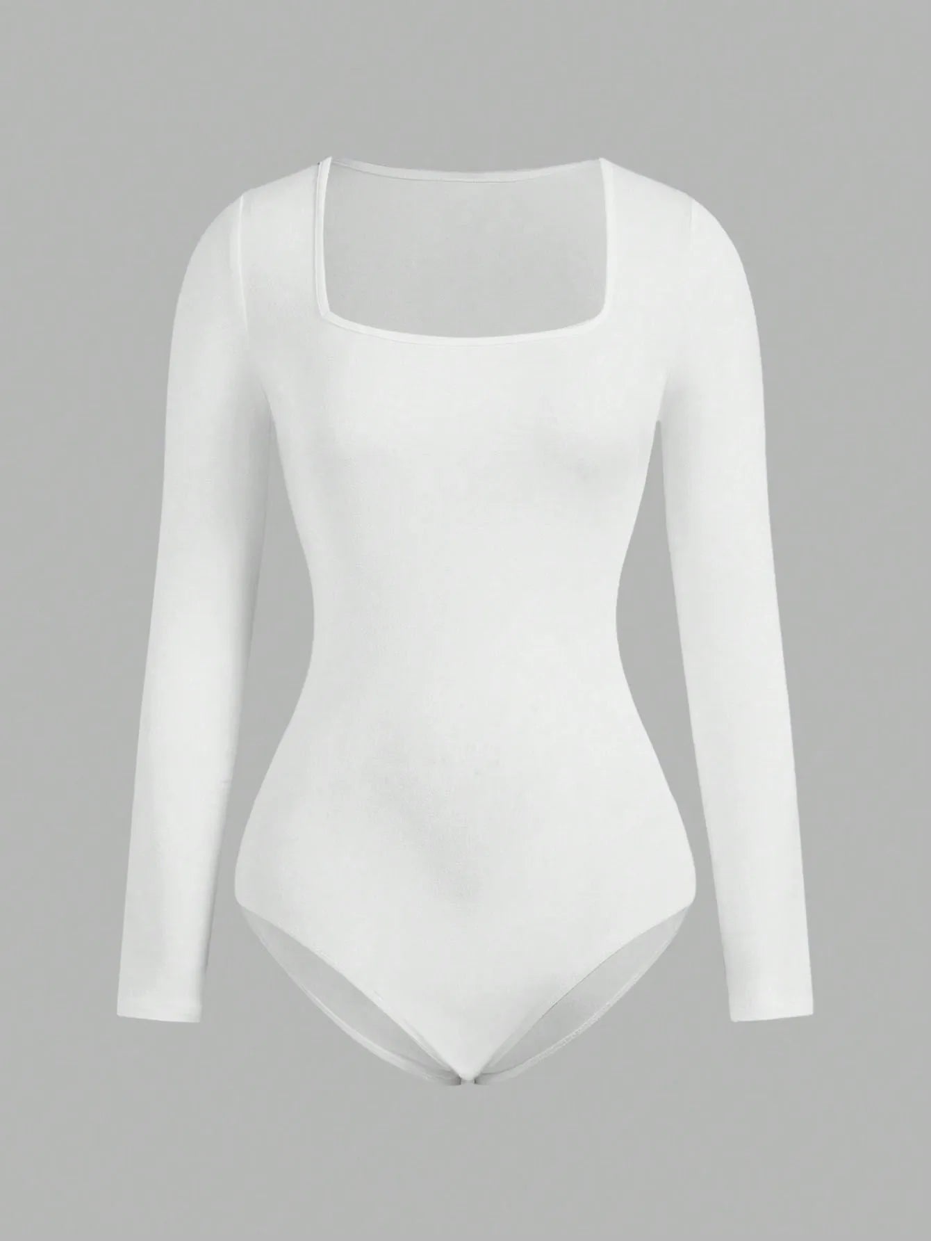 Women's Solid color Square Neck Open Crotch One-Piece Bodysuit Long Sl ...